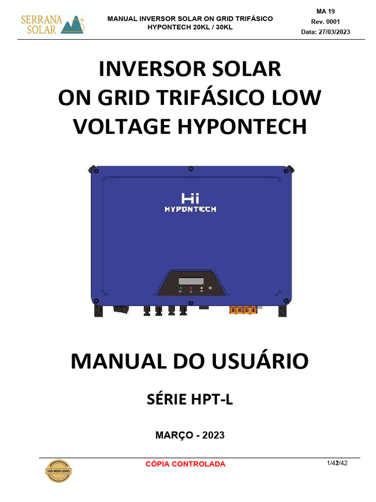 MA 19 Manual Inversor Solar On Grid 20KL 30KL Hypontech Rev 0001 | PDF