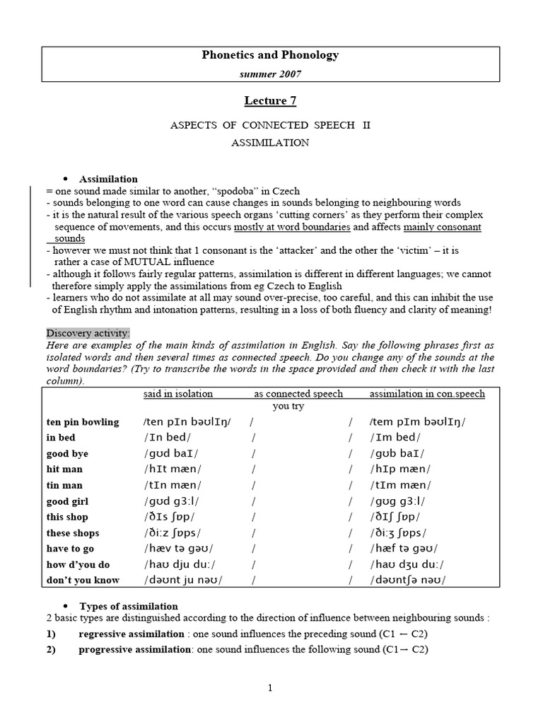 Lecture 7 - Assimilation | PDF | Language Arts & Discipline