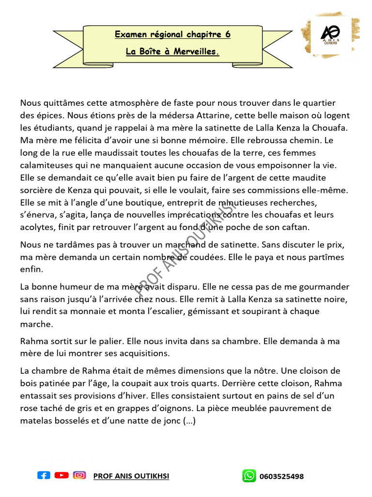 Examen corrigé Chapitre 6: La Boîte à merveilles | PDF