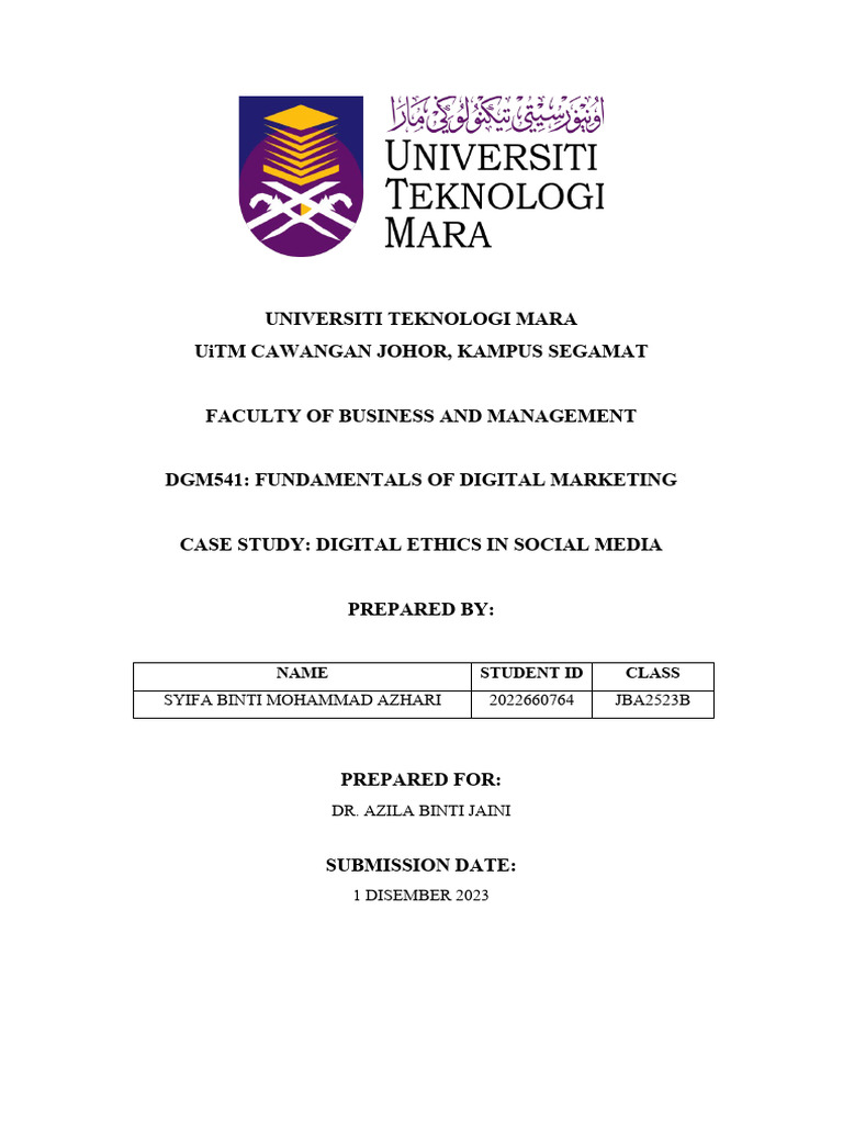 DGM541 Syifa - 3B - Individual Case Study | PDF | Privacy | Social Media