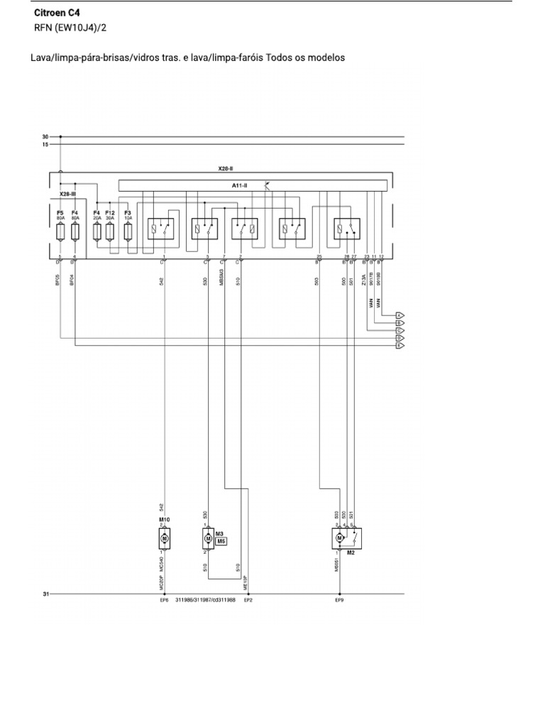 Citroen C4 - Limpador e Lavador Do Parabrisas - Esquema Elétrico | PDF