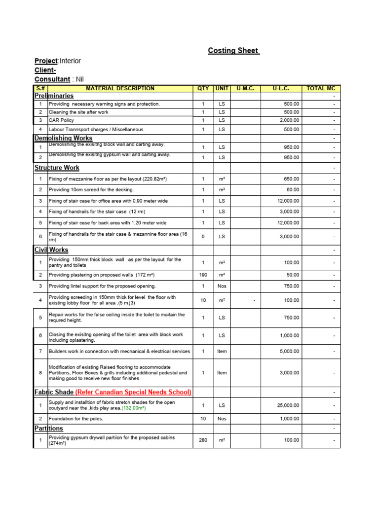 Costing Format - Ayesha | PDF