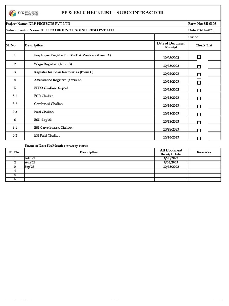 PF & ESI Compliance Checklist | PDF | Social Institutions | Public ...