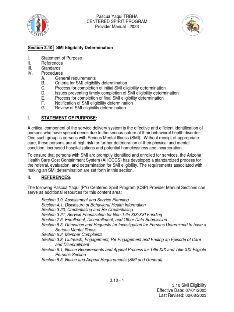 SMI Eligibility Determination in Arizona | PDF | Mental Disorder ...