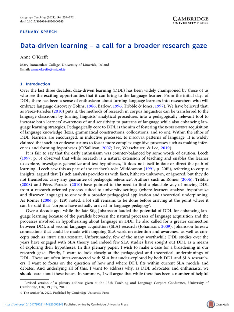 Data Driven Learning A Call For A Broader Research Gaze | PDF | Constructivism (Philosophy Of ...