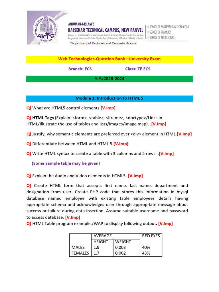 WT University Question Bank | PDF | Html | Php WT University Question Bank | PDF | Html | Php