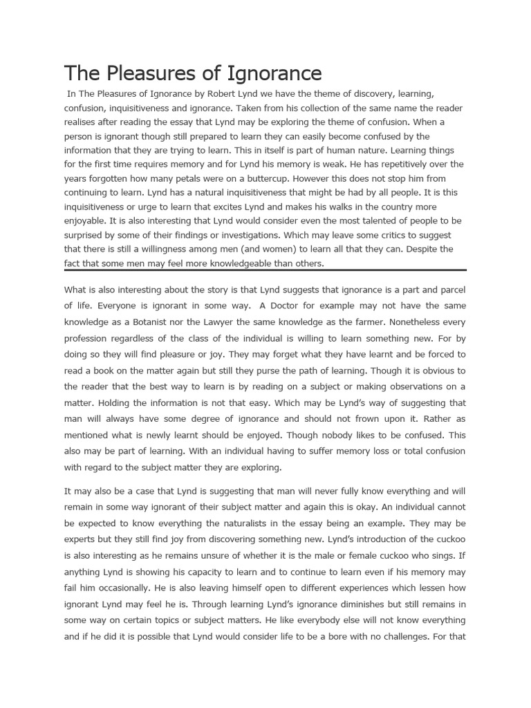 The Pleasures of Ignorance | PDF | Knowledge | Learning