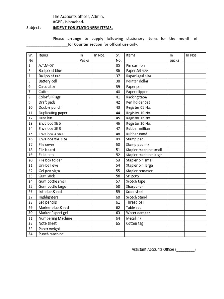Stationery Indent | PDF