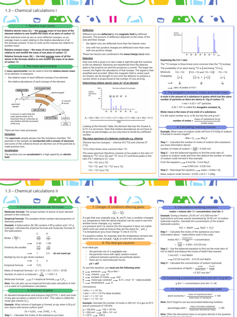 Chemical Calculations Notes | PDF