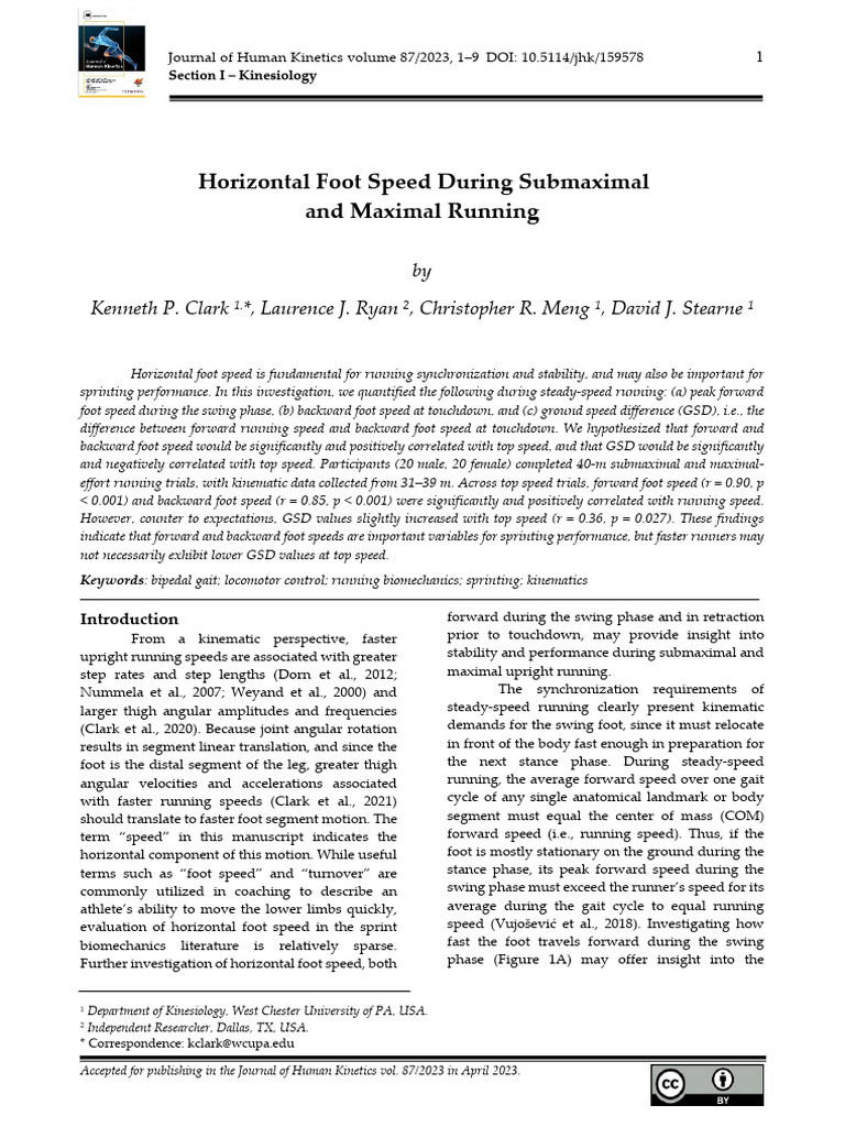 Horizontal Foot Speed During Submaximal and Maximal Running | PDF
