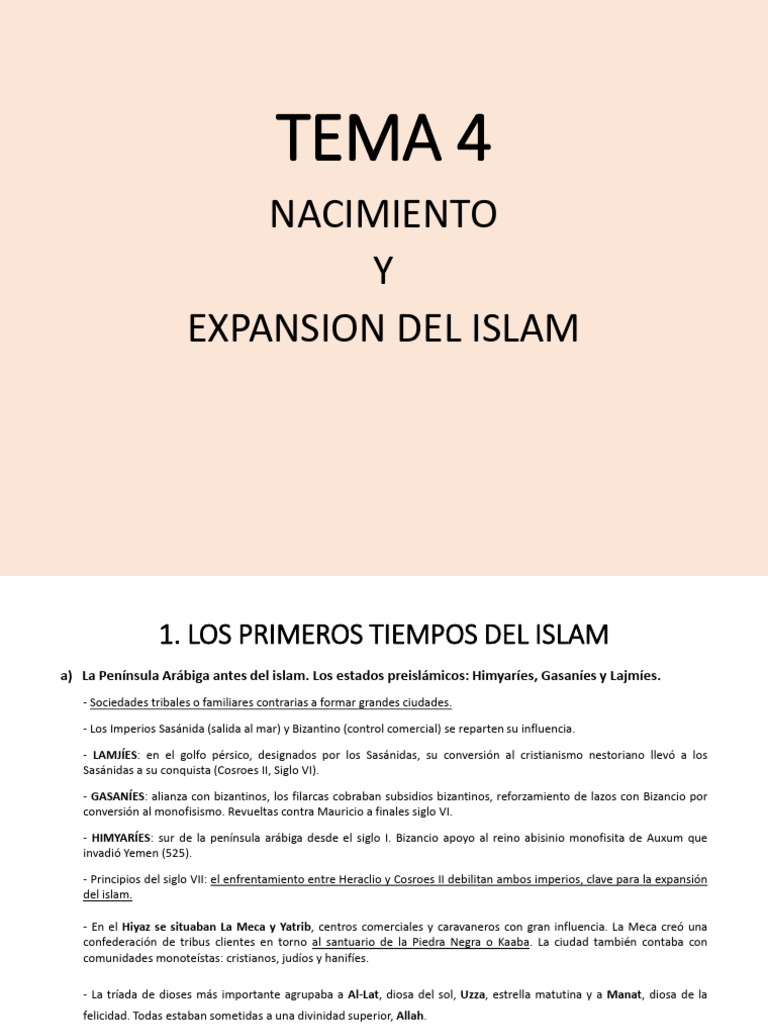 Tema 4 Nacimiento y Expansiã - N Del Islam | PDF | Mahoma | Ali
