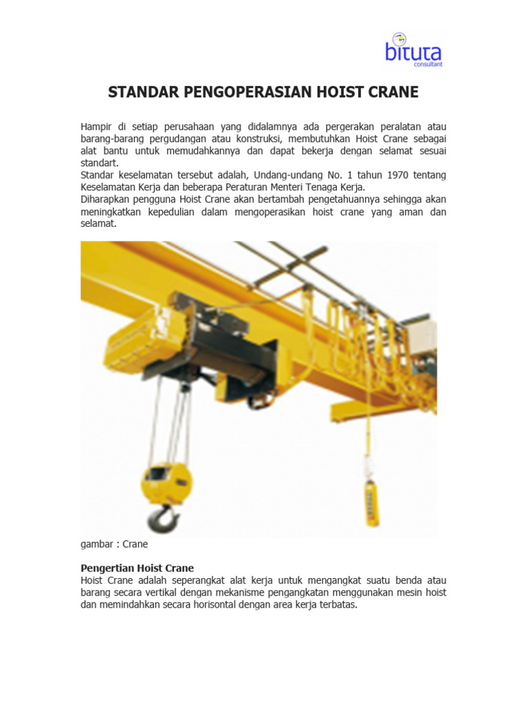 Standar Pengoperasian Hoist Crane | PDF | Sejarah
