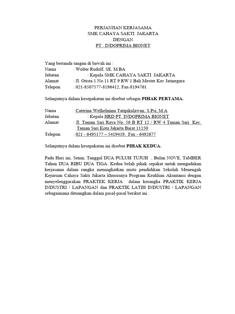 Perjanjian Kerja Sama Magang | PDF