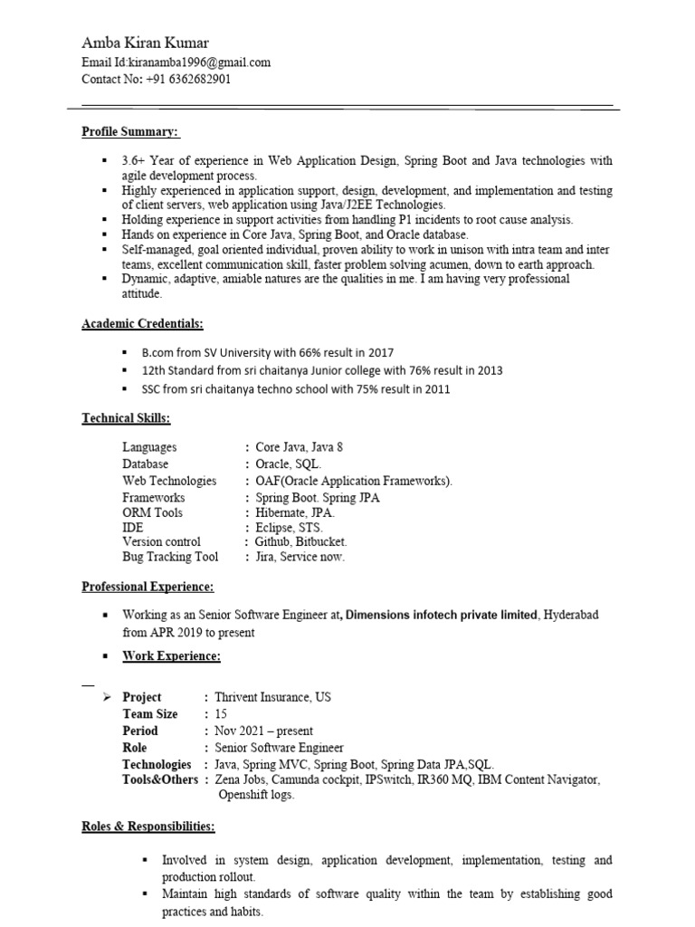 Ambakirankumar Resume | PDF | Spring Framework | Java (Programming ... Ambakirankumar Resume | PDF | Spring Framework | Java (Programming ...