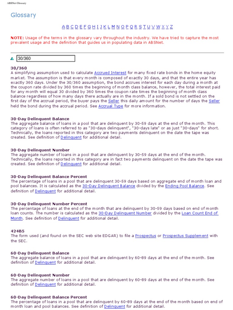 ABSNet Glossary | PDF | Asset Backed Security | Bonds (Finance)