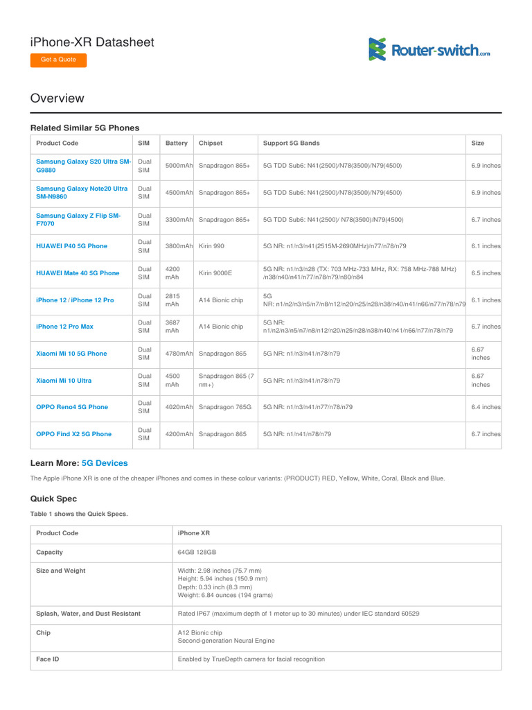 iPhone XR Specifications and Features | PDF | Electronics | Information ...