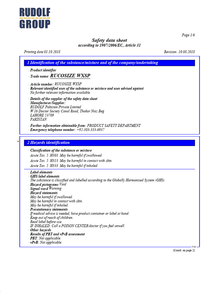 WXSP - SDS | PDF | Physical Sciences | Chemistry