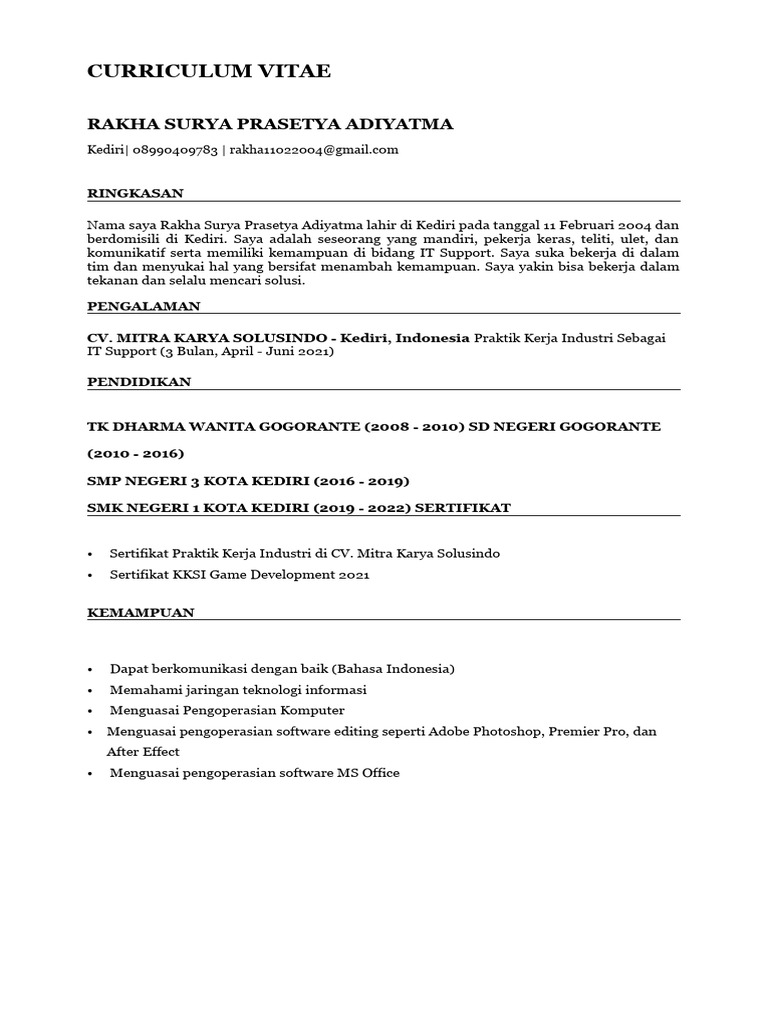 Rakha Surya Prasetya A Cv Pdf