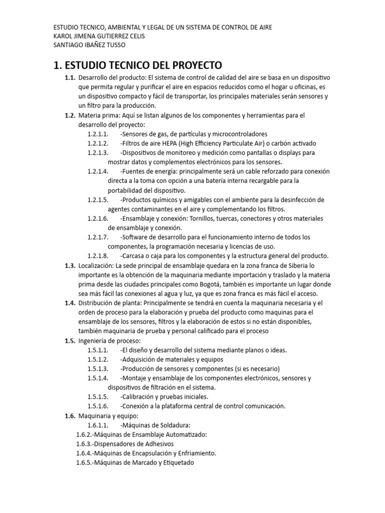 Estudio Tecnico, Ambiental y Legal Del Proyecto Karol Jimena Gutierrez Celis Santiago Ibañez ...