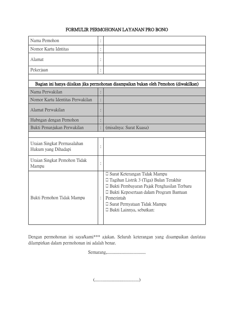 Formulir Permohonan Layanan Pro Bono | PDF