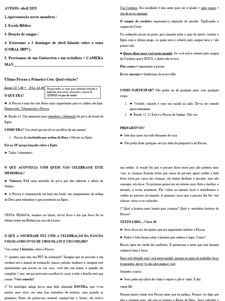 Ultima Páscoa X Primeira Ceia | PDF