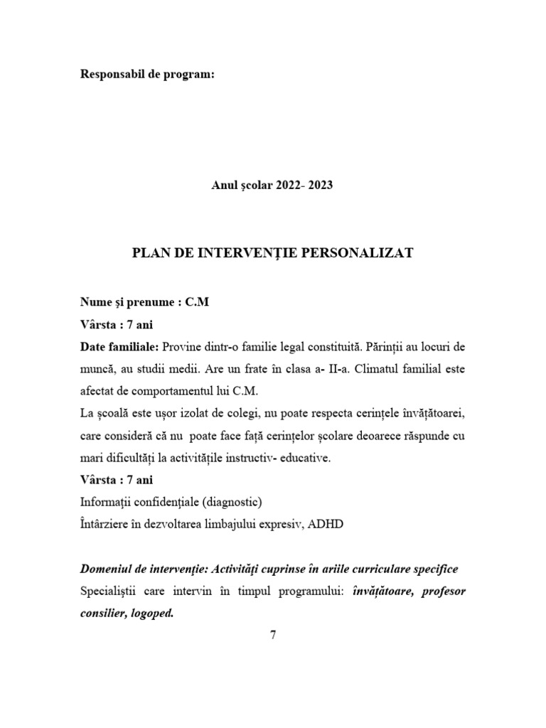 Plan - de - Interventie - Personalizat - Adhd 2 | PDF