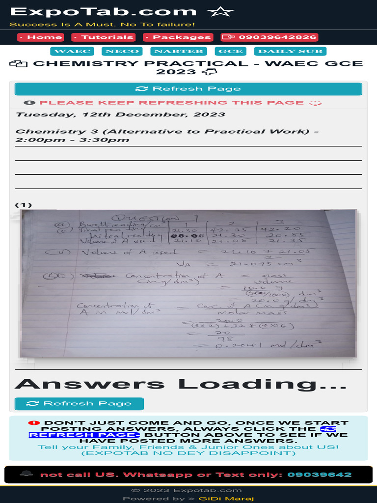 CHEMISTRY PRACTICAL - WAEC GCE 2023 - Expotab | PDF