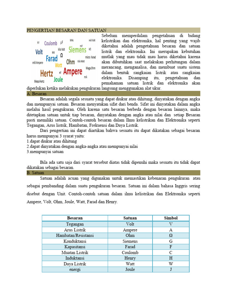 Besaran dan Satuan Listrik Dasar | PDF