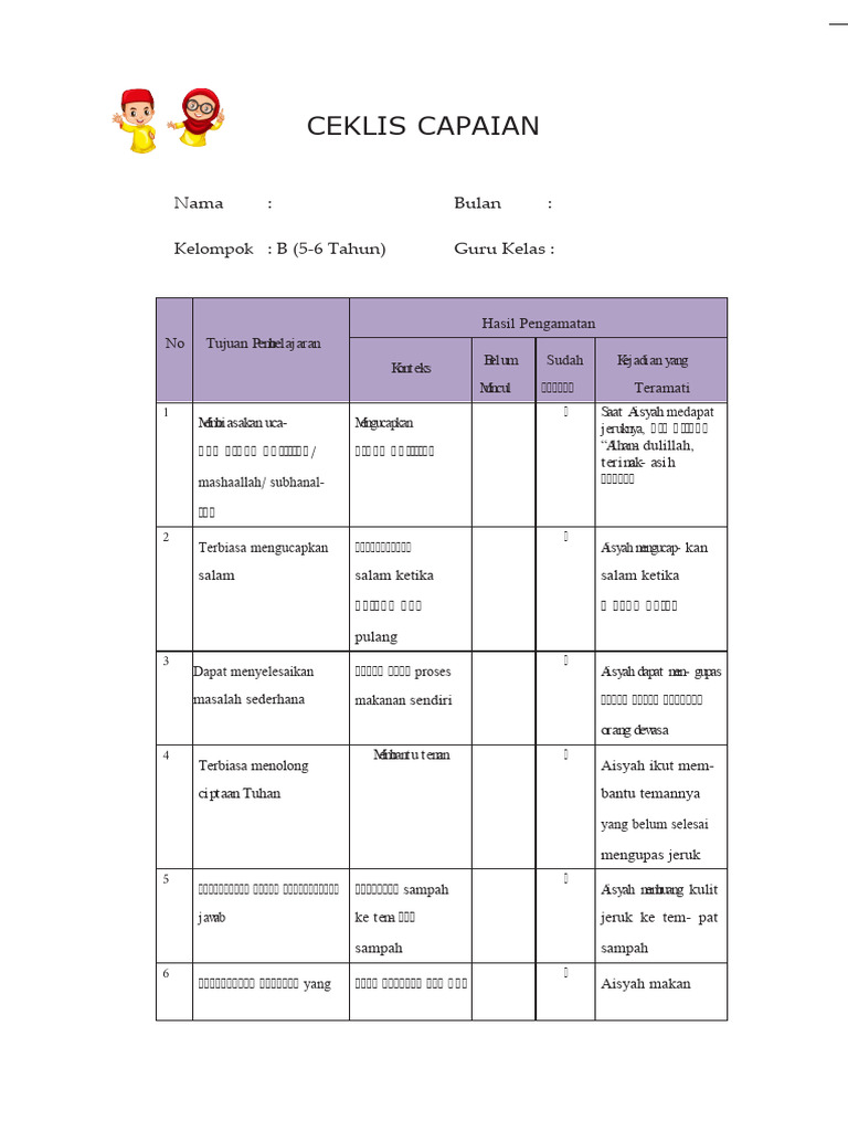 Ceklis Skala Capaian Paud | PDF