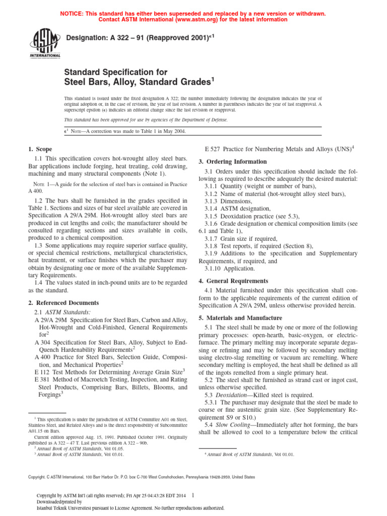 Astm A322-91 | PDF | Steel | Chemical Substances