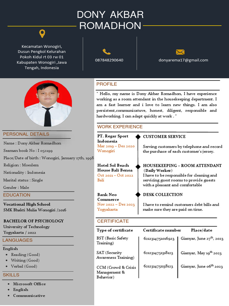 CV - Dony Akbar Romadhon - Cleaner | PDF