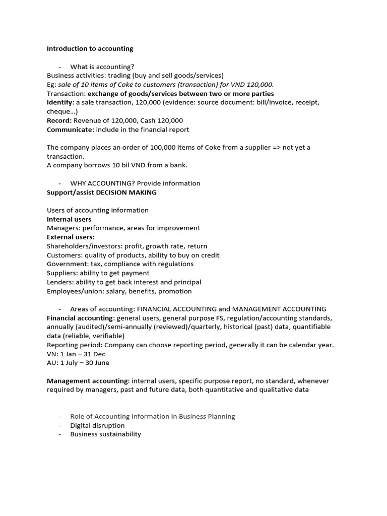 Week1 Introduction To Accounting Notes Pdf Equity Finance Balance Sheet 