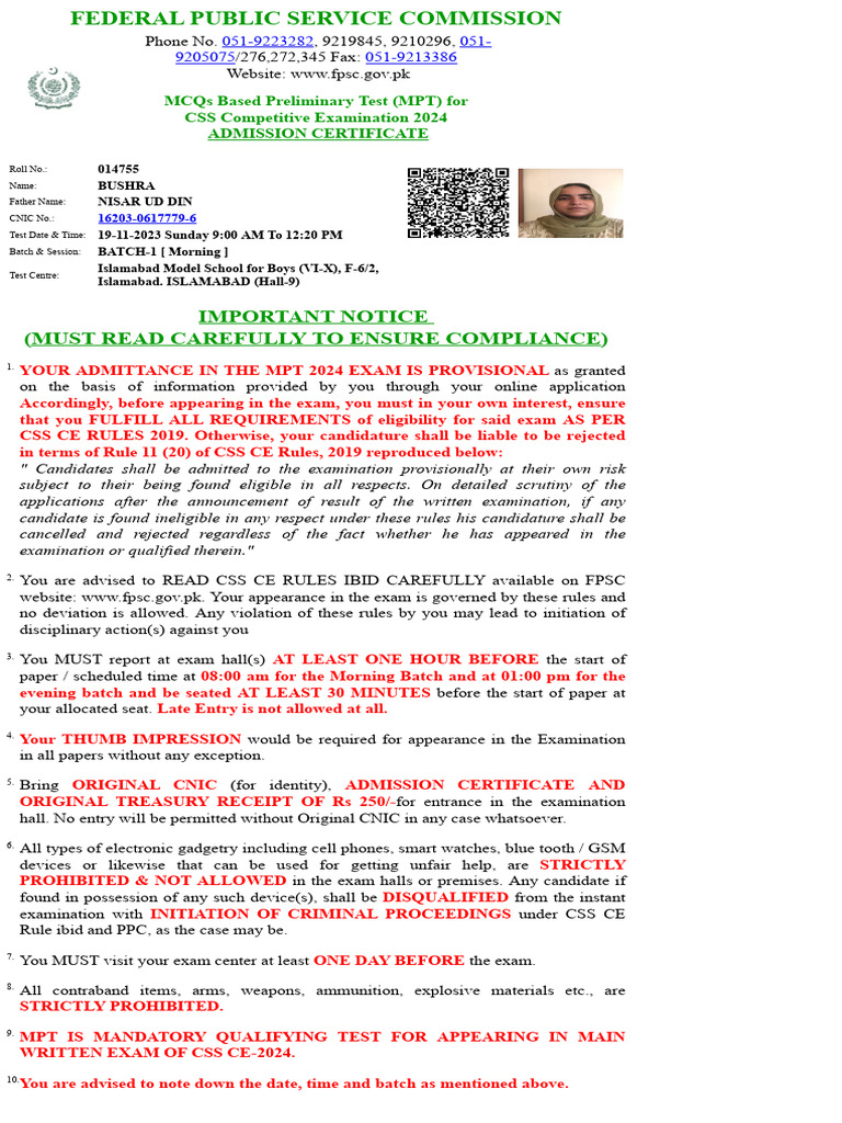 Httpsonline - Fpsc.gov - Pkfpsccss Prelim Exam 2024 Bkreportscss MPT Ac ...