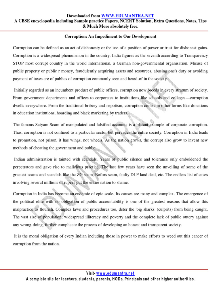 Corruption An Impediment To Our Development | PDF | Corruption | Misconduct