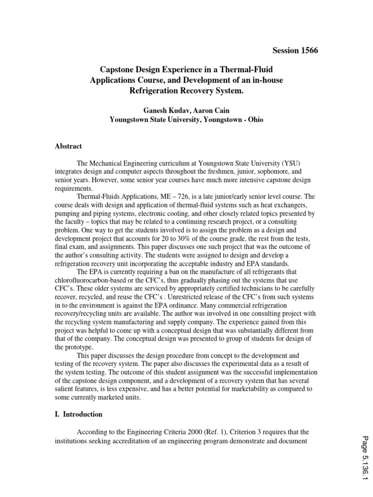 Capstone Design Experience in A Thermal Fluid Applications Course and ...