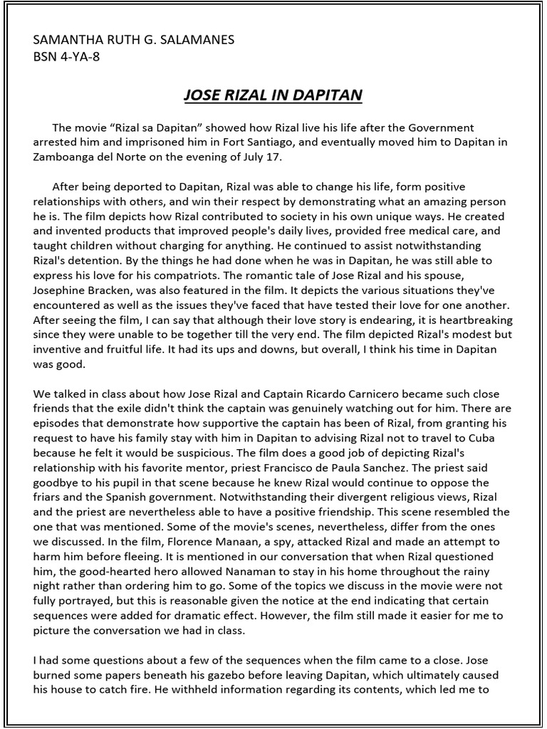 Jose Rizal in Dapitan Movie Review | PDF