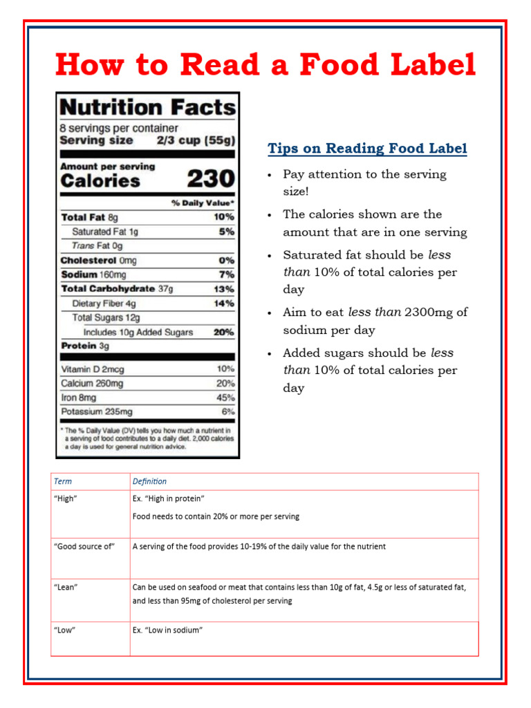 How To Read A Food Label For Kids | PDF