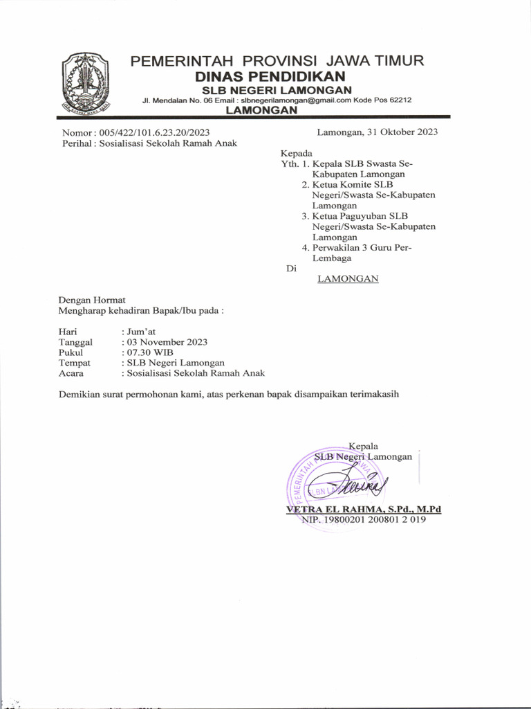 Undangan KS, Komite, Paguyuban SLB Swasta | PDF