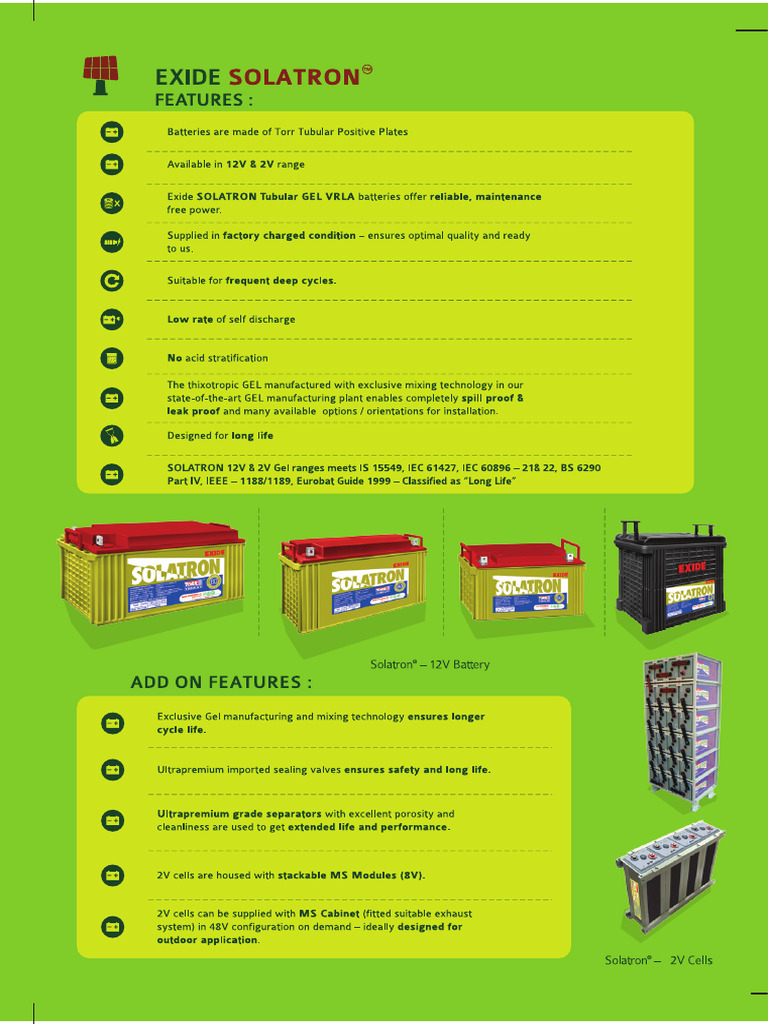 Exide Solatron Datasheet | PDF