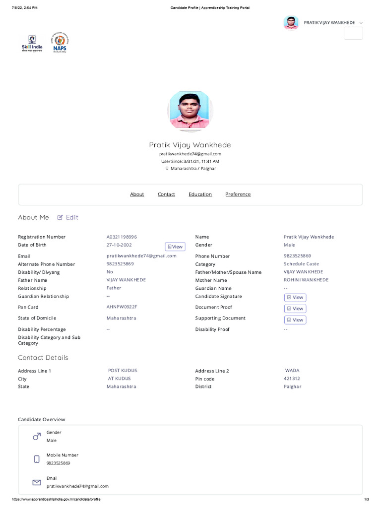 Candidate Profile - Apprenticeship Training Portal | PDF | Apprenticeship
