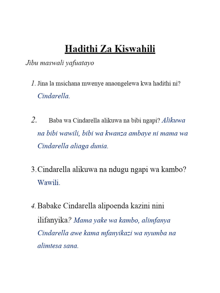Hadithi Za Kiswahili | PDF