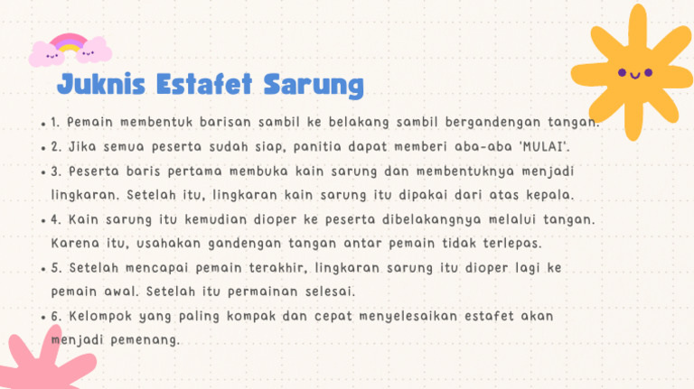 Juknis Estafet Sarung | PDF | Olahraga & Rekreasi | Griya & Taman