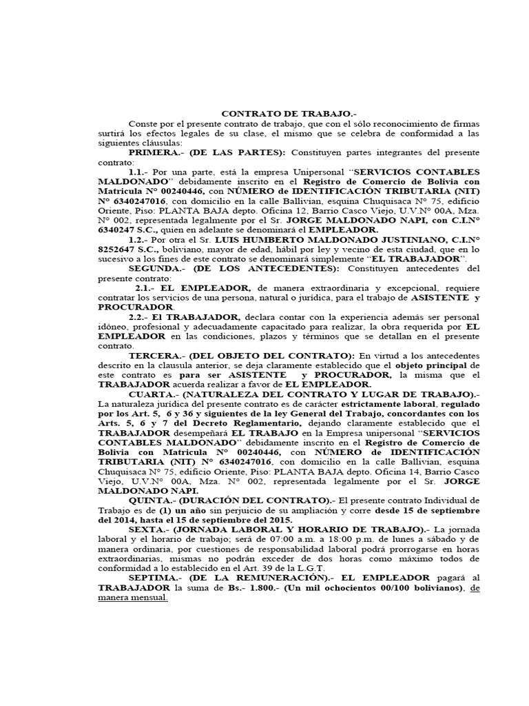 CONTRATO DE TRABAJO-1 | PDF | Derecho laboral | Economias