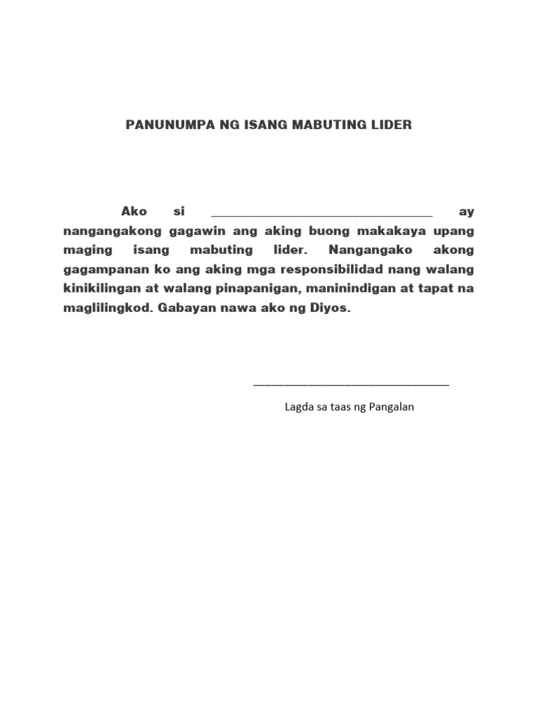 Panunumpa NG Isang Mabuting Lider | PDF