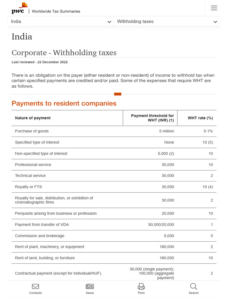 PWC - India - Corporate - Withholding Taxes | PDF | Capital Gains Tax ...