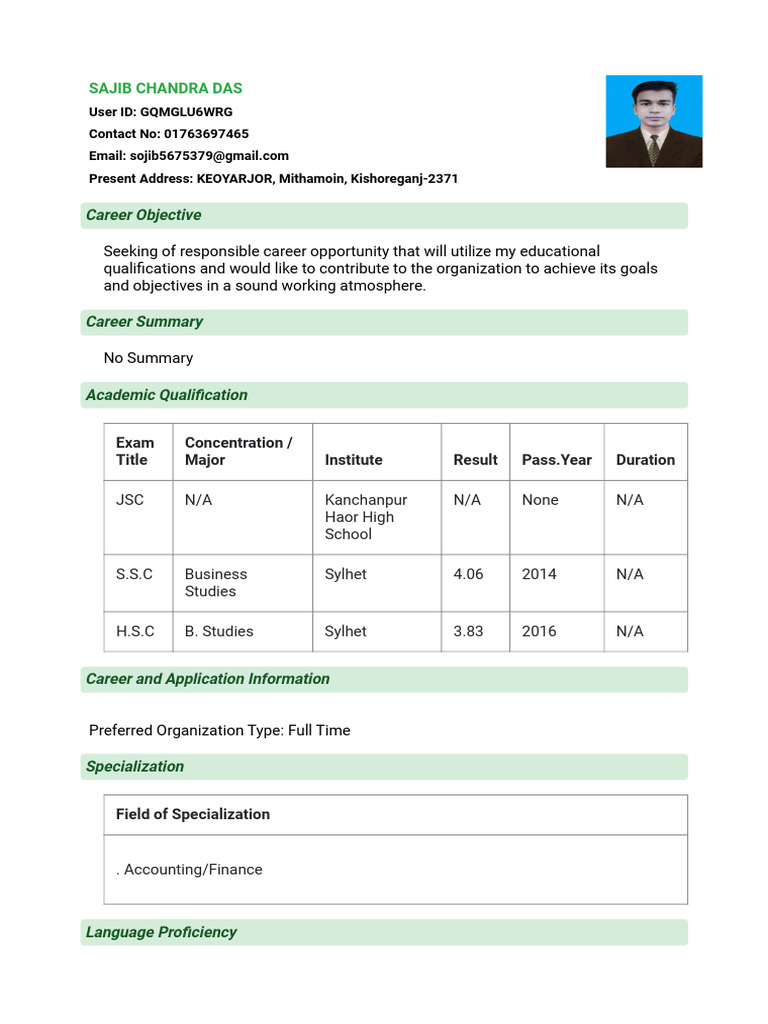SAJIB CHANDRA DAS - CV | PDF