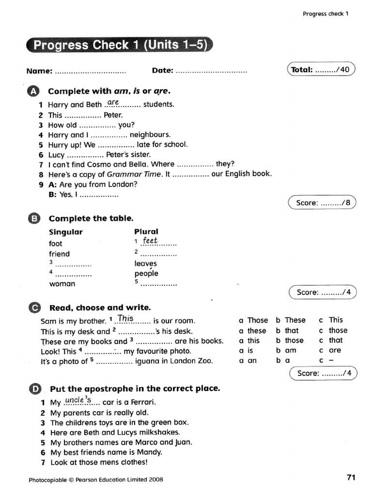 Grammar Time 3 TB Unit Checks | PDF