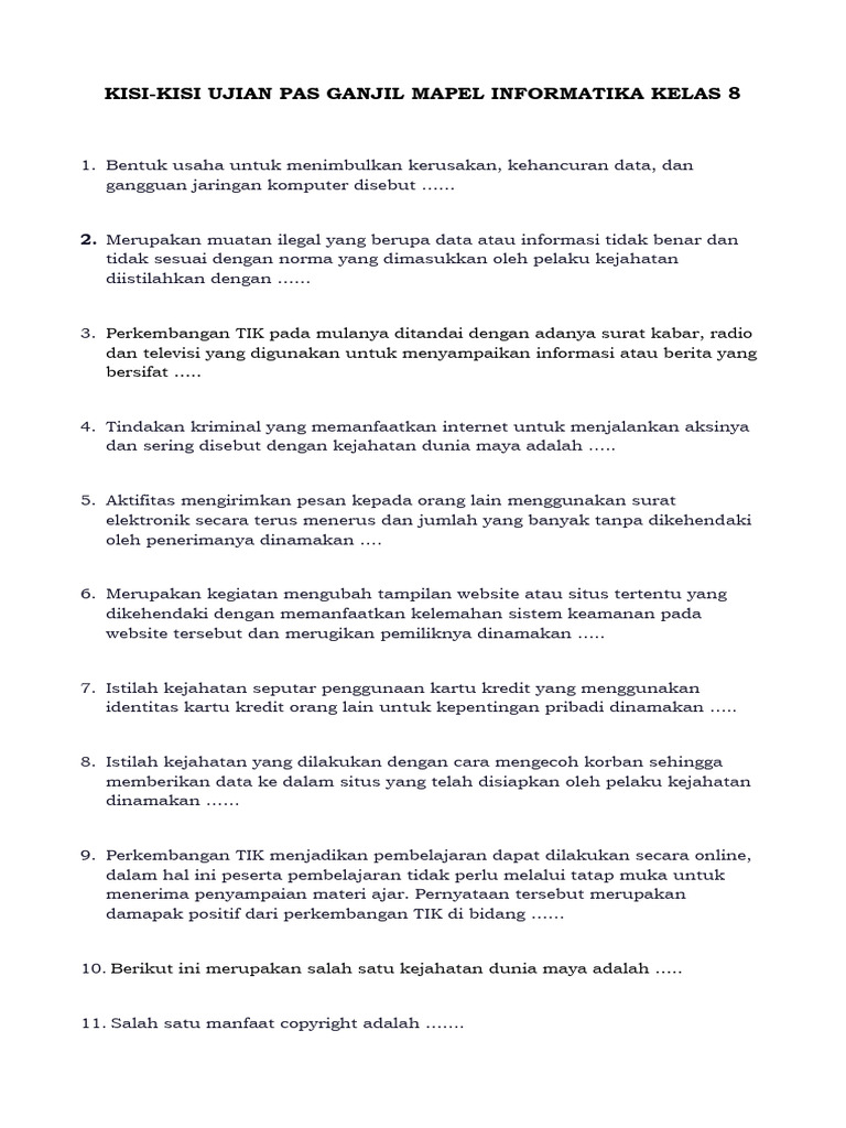 Kisi2 Pas Informatika Kelas 8 23-24 | PDF
