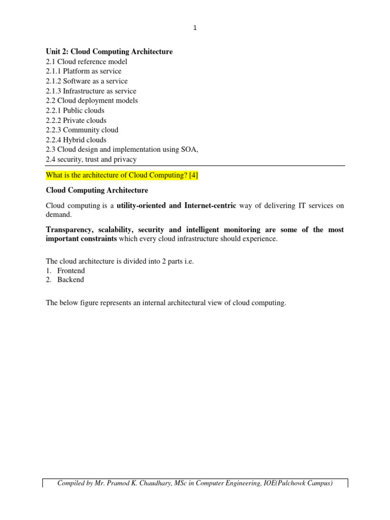 CC - Unit-2, Cloud Computing Architecture | Download Free PDF | Cloud Computing | Service ...