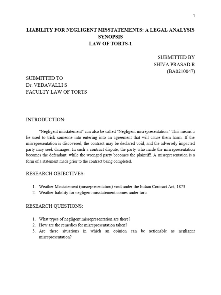 Liability For Negligent Misstatements - A Legal Analysis | PDF ...